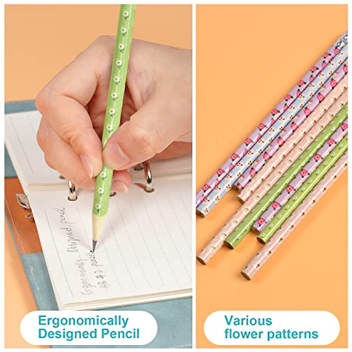 AUAUY Pencils #2 HB, Number 2 Pencils with Eraser, 12PCS Wood-Cased Pencils Cute Pencils Graphite Pencils Sketch Gift Pencils for Kids, Adults, School, Office, Wedding Party Favors - Floral Style