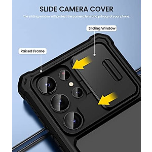 Caka for Galaxy S23 Ultra Case with Slide Camera Lens Cover Military Grade Drop Proof Protection Rugged Protective Clear Phone Case Cover for Samsung Galaxy S23 Ultra 6.8 inch 2023, Black