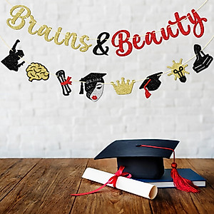 Brains And Beauty Banner, Pre-strung Graduation Banner, Graduation Party Decorations for Graduation Girls, Graduation Woman