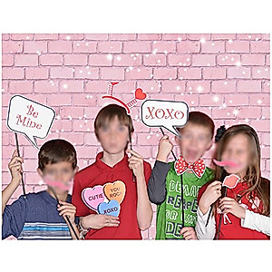 Retro Pink Glitter Brick Wall Photography Backdrop Girl Happy Birthday Party Photo Background Baby Shower Bridal Shower Wedding Newborn Banner Cake Table Decorations Photo Booth Props 7x5ft