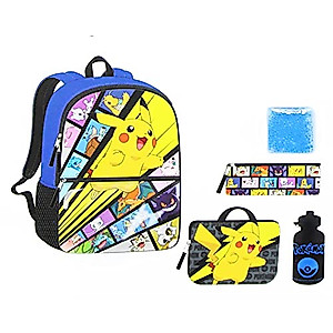 Pokemon 5 Piece 16 Inch Backpack | Utlity & Pencil Cases | Ice Pack | Bottle