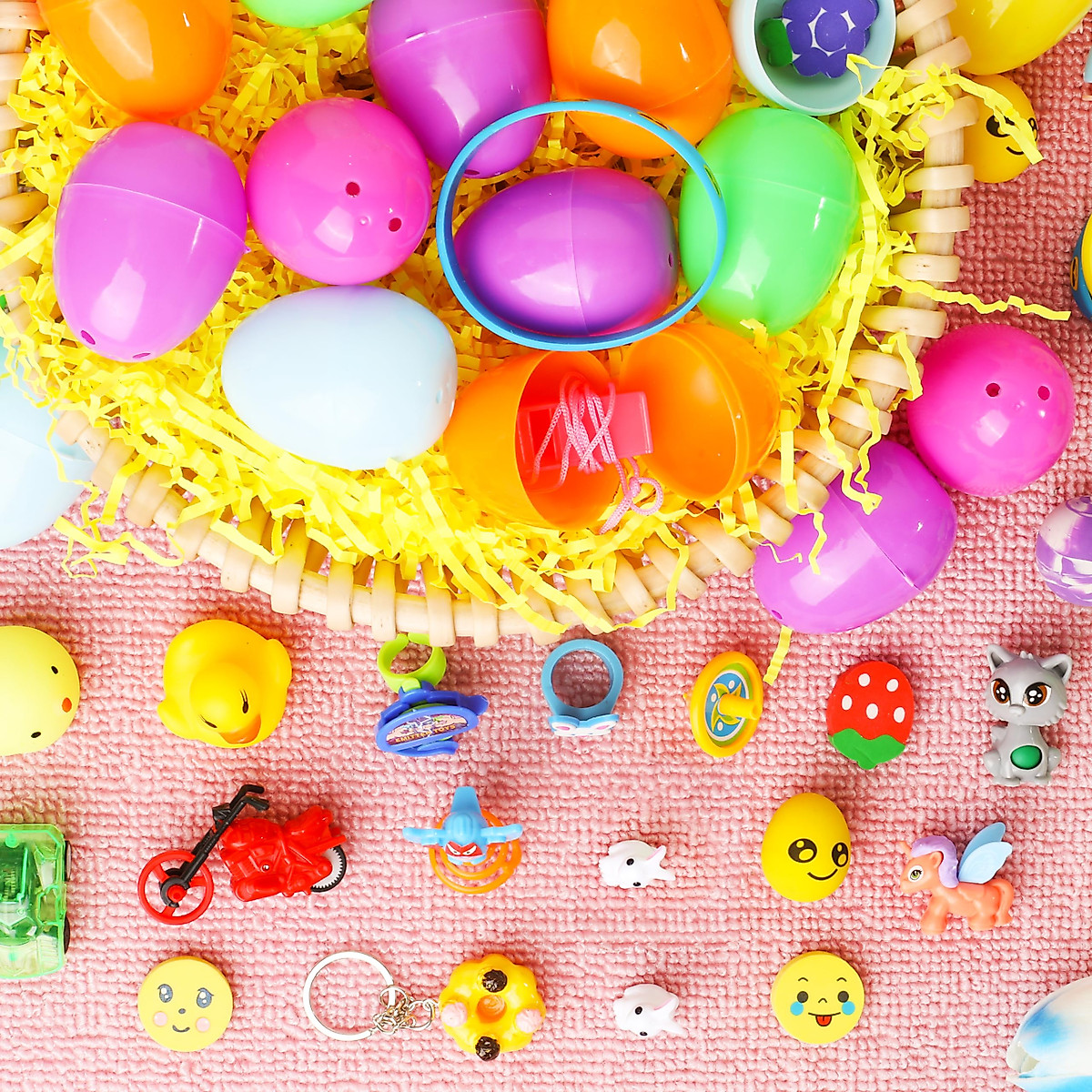 JOYIN 60Pcs Easter Eggs with Toys Inside, Prefilled Easter Eggs Stickers with Assorted Toys for Kids Boys Girls,Easter Party Favors Easter Eggs Hunt, Basket Stuffers Filler, Classroom Exchange