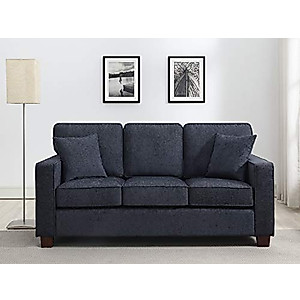 OSP Home Furnishings Russell 3 Seater Sofa with 2 Pillows and Coffee Finished Legs, Navy