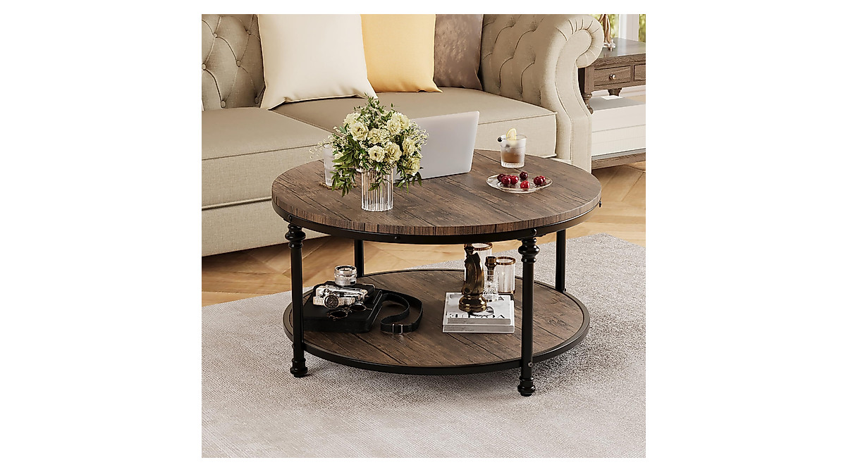 GAOMON Rustic Round Coffee Table with Storage & Style