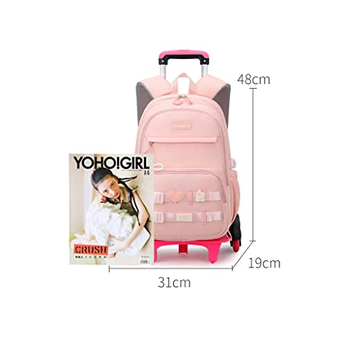 ZHANAO Girls Rolling Backpack Wheeled Backpack for Boys Trolley School Bags Kids Luggage Roller Backpack with 6 Wheels