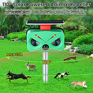 2 Pack Ultrasonic Cat Repellent Outdoor, Solar USB Powered Animal Repeller Ultrasonic Deer Deterrent Devices with Motion Sensor Waterproof Pest Deterrent for Dog Skunk Squirrel Raccoon Coyote Rabbit