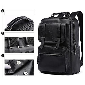 HKZHITOU Laptop Backpack For Men Vintage Leather College Backpack Black Travel Waterproof Bags Fit 16 Inch Notebook