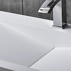 Weibath 35 Inch Wall-Mount Rectangular Floating Sink 35" Solid Surface Stone Resin Bathroom V-Shaped Sink (Glossy White)