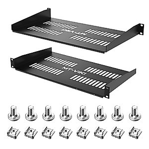 MT-VIKI 2-Pc 19 inch Rack Shelf, 1U Server Rack Shelf 10" Deep, Universal Vented Rack Mount Cantilever Tray for Rack & Cabinet (2-Packs)