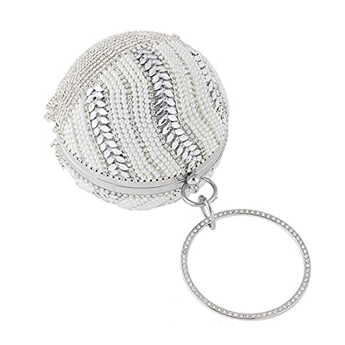 UMREN Women Pearl Round Ball Dazling Crystal Evening Clutch Purse Rhinestones Tassel Wedding Party Handbags Silver 5
