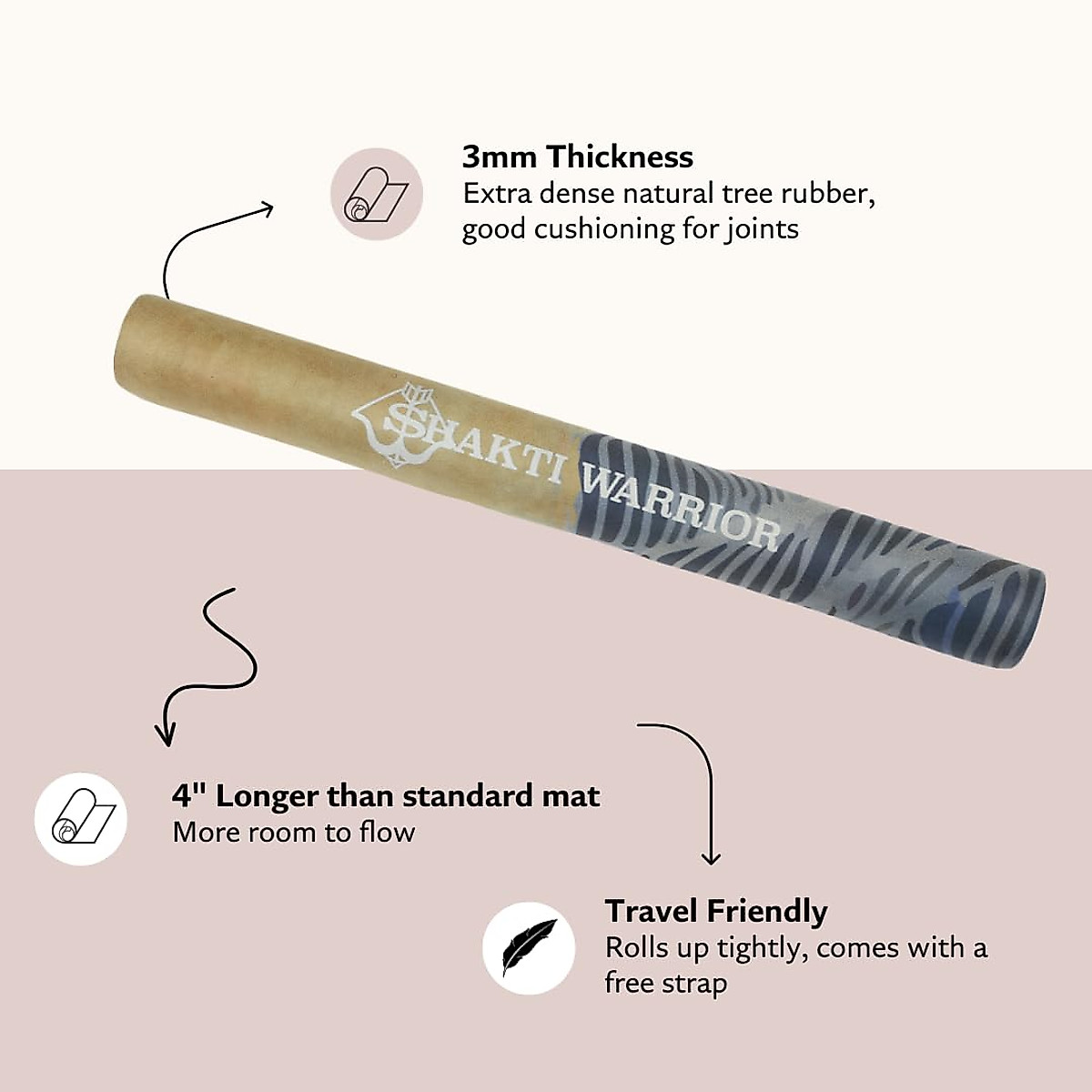 Shakti Warrior Kundalini yoga mat - Premium Printed Natural Eco-friendly Non-Slip Mat Great for Hot Yoga, Pilates, Workouts (72 inch x 24 inch x 3mm thick)