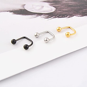 Mansheng 16G Stainless Steel Lip Monroe Medusa Hoop Rings C-Shaped Piercing Ball Lippy Loop Labret Lip Rings Piercing Jewelry for Women Men-Silver&Black