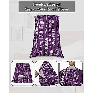 Edwiinsa Halloween Pillow Covers Standard Size Set of 2 Bed Pillow, Rustic Black Bat White Words Purple Plush Soft Comfort for Hair/Skin Cooling Pillowcases with Envelop Closure 20''x26''