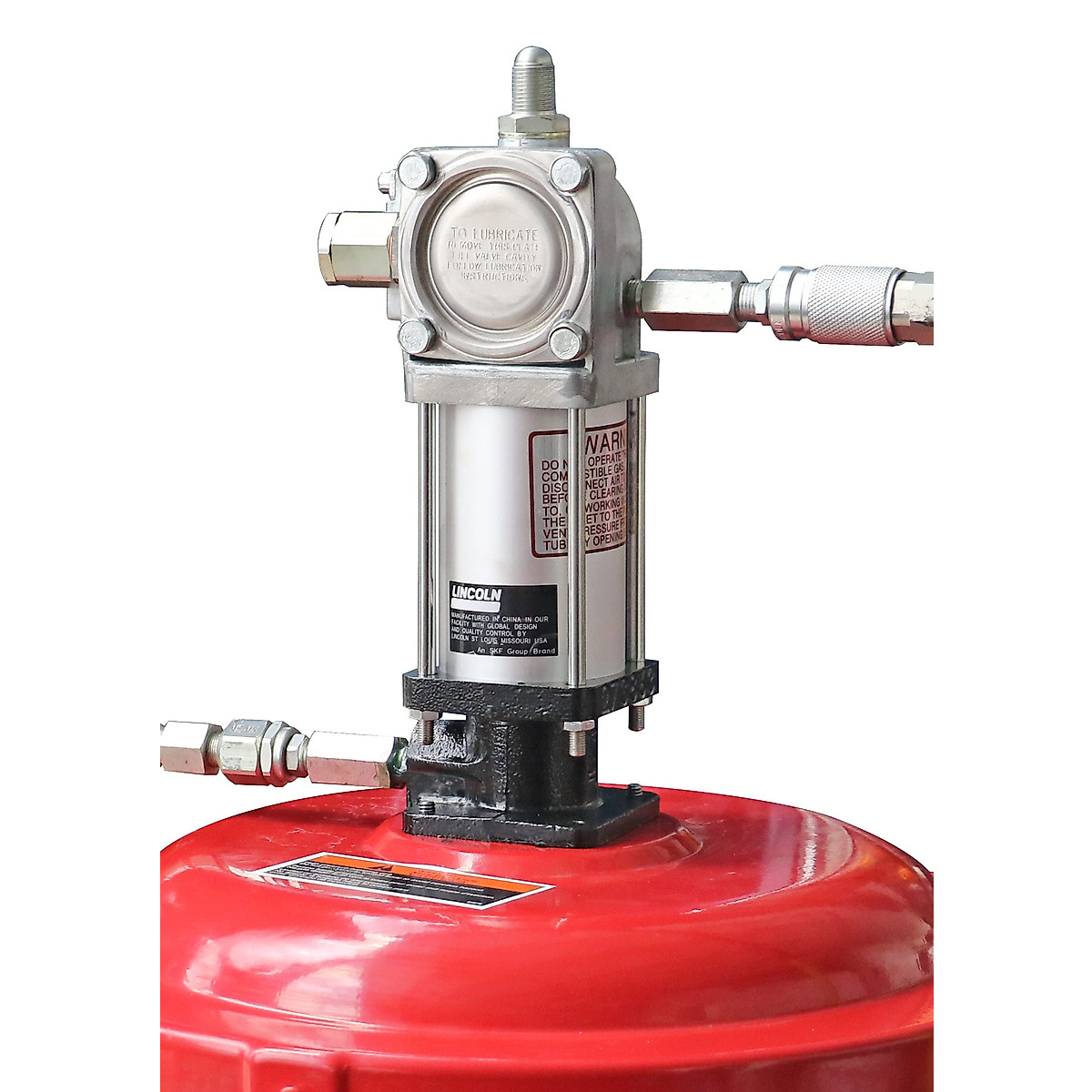 Lincoln 6917 Portable Air Operated 50:1 Pneumatic Double Acting Grease Pump with Drum Dolly, 7 Foot High Pressure Hose, Heavy Duty Control Valve, Universal Swivel