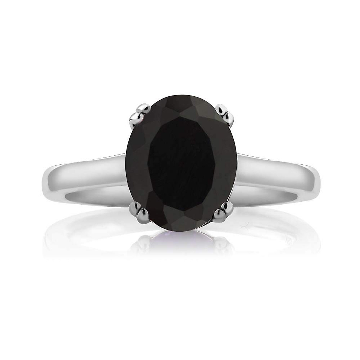 Gem Stone King 925 Sterling Silver Black Onyx and White Diamond Women's Ring (3.03 Cttw Oval) (Size 5)