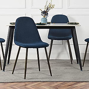 FurnitureR Dining Chairs Set of 4 for Kitchen Dining Room - Upholstered Brushed Fabric Metal Legs Industrial Style Side Chairs, Blue