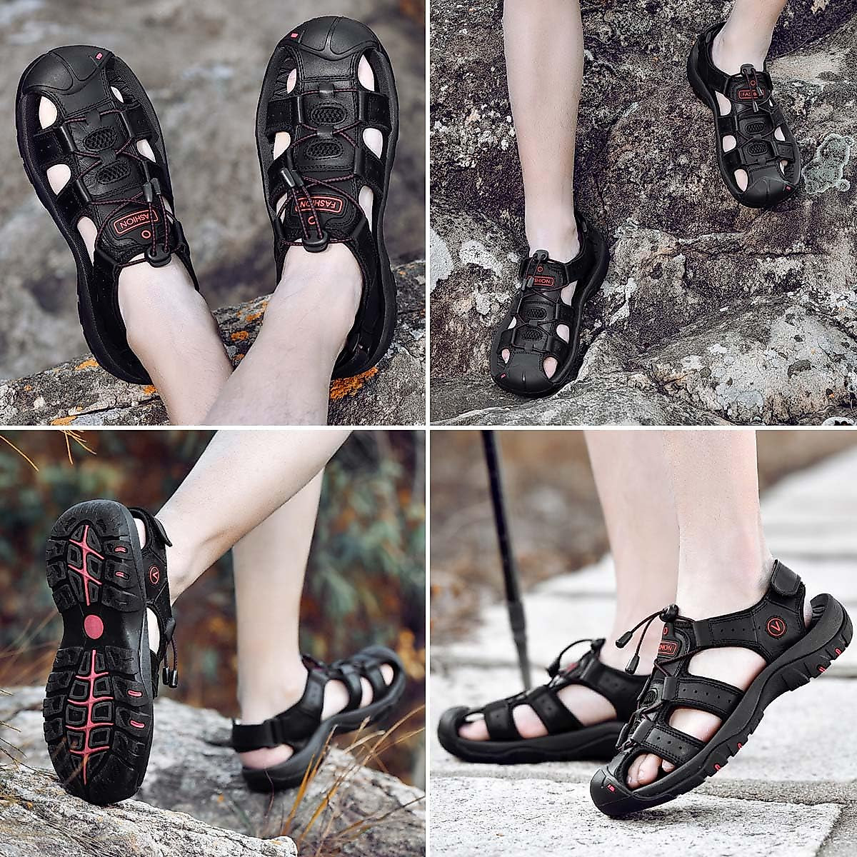 HYDLONGR Men's Women's Comfortable Outdoor Non-Slip Open-Toed Sports Sandals Wading Beach shoes Athletic Lightweight Hiking Sandals black5-8.5 Women/ 7.5 Men