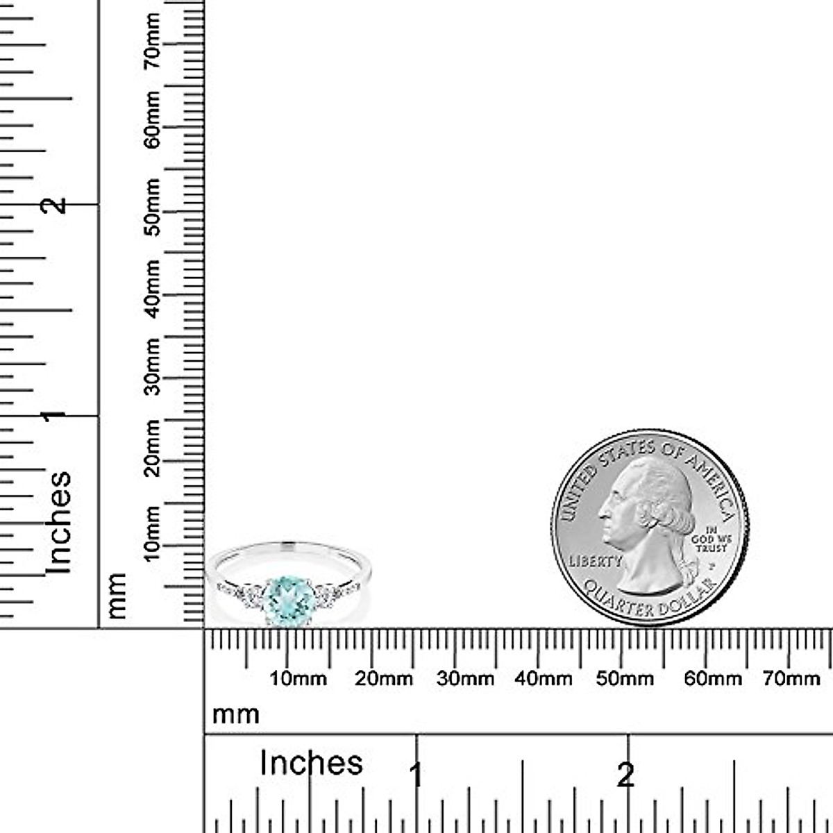 Gem Stone King 10K White Gold 6MM Round Gemstone Birthstone White Created Sapphire & White Diamond Accent 3-Stone Engagement Ring | Three-Stone Wedding Anniversary Promise Ring For Women