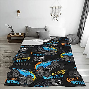 Monster Truck car Throw Blanket Flannel Fleece Autumn Lightweight Soft Fuzzy Cozy Blanket for Couch Bed Fall Decor Travel Blankets Holiday Kids Adult 60"x50"