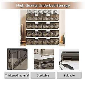 SIRIRIC Under Bed Storage with Wheels, Plastic Under Bed Storage Drawer, Stackable Under Bed Storage Bins With Lids, Closet Organizers and Storage For Bedroom, Clothes, Shoes, Blankets 7.9in High