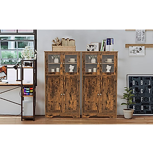 Iwell Storage Cabinet, Bathroom Cabinet with 4 Doors and Adjustable Shelf, Floor Cabinet for Living Room, Bedroom, Home Office, Rustic Brown