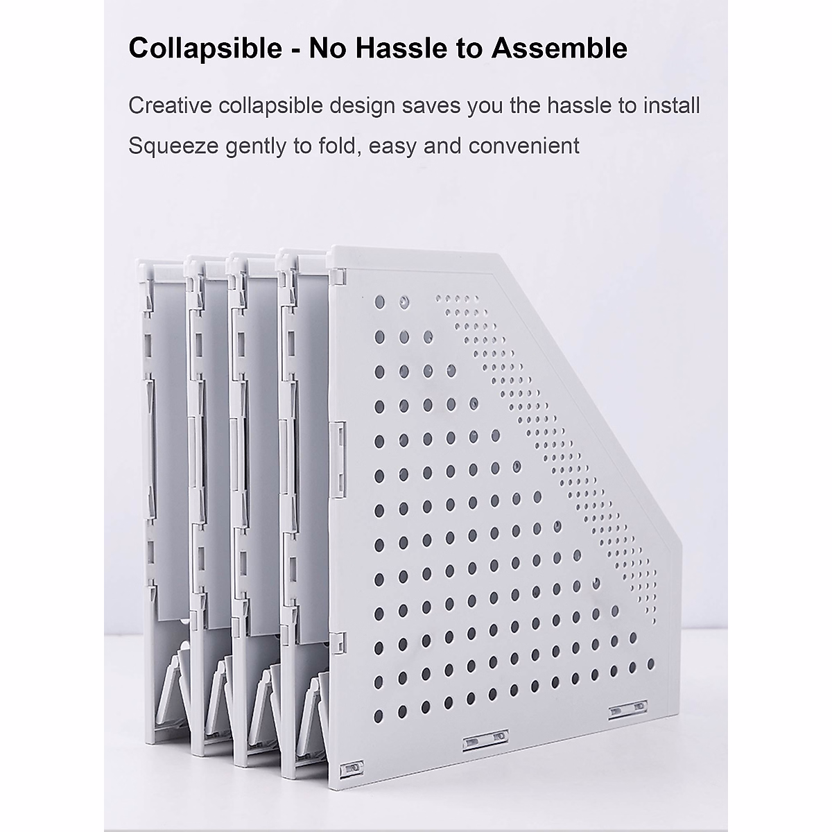 Leven Collapsible Magazine File Holder/Desk Organizer for Office Organization and Storage with 4 Vertical Compartments, Light Grey