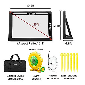 Heipigo Inflatable Outdoor Projector Screen 23FT Outdoor Movie Screen with Internal Fan and Screen Packages,Outdoor Indoor Theater Movie Screens Rear Projection Screen for Movies Night,Party Backyard