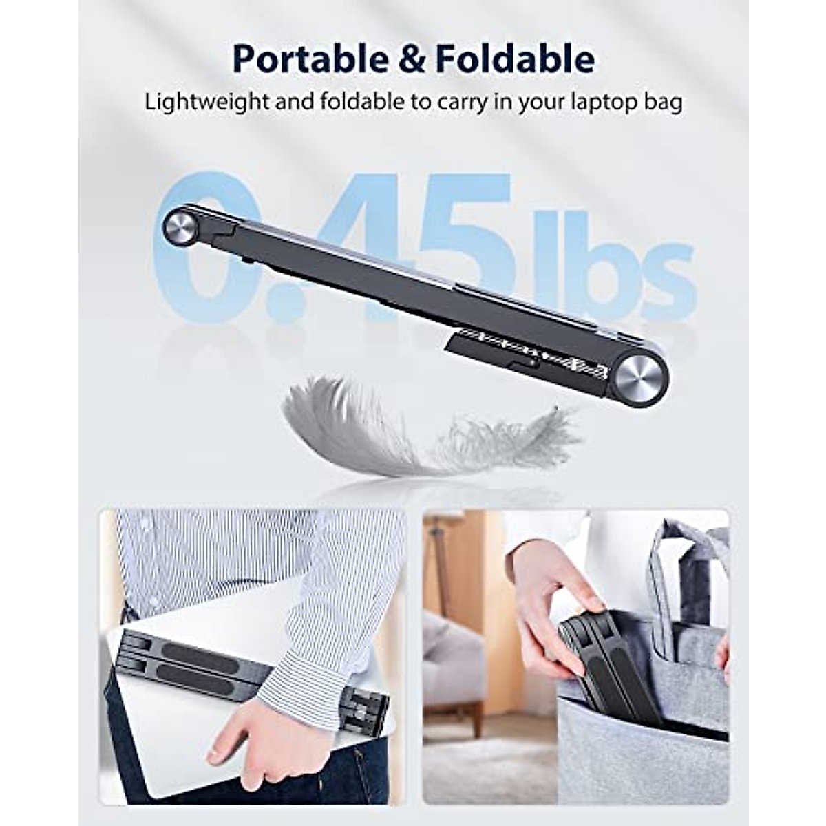 DesertWest Portable Laptop Stand, Lightweight Adjustable Laptop Stand for Desk, Ergonomic Computer Stand Foldable, Anti-Slip MacBook Pro Stand Compatible with 10" - 15.6" Laptops