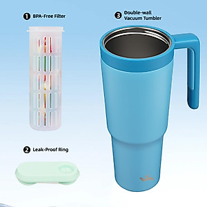 Konokyo Insulated Tumbler with Handle and Straw,40 OZ Vacuum Stainless Steel Water Bottle Travel Mug Metal Cup with Fruit Diffuser,Dark Blue