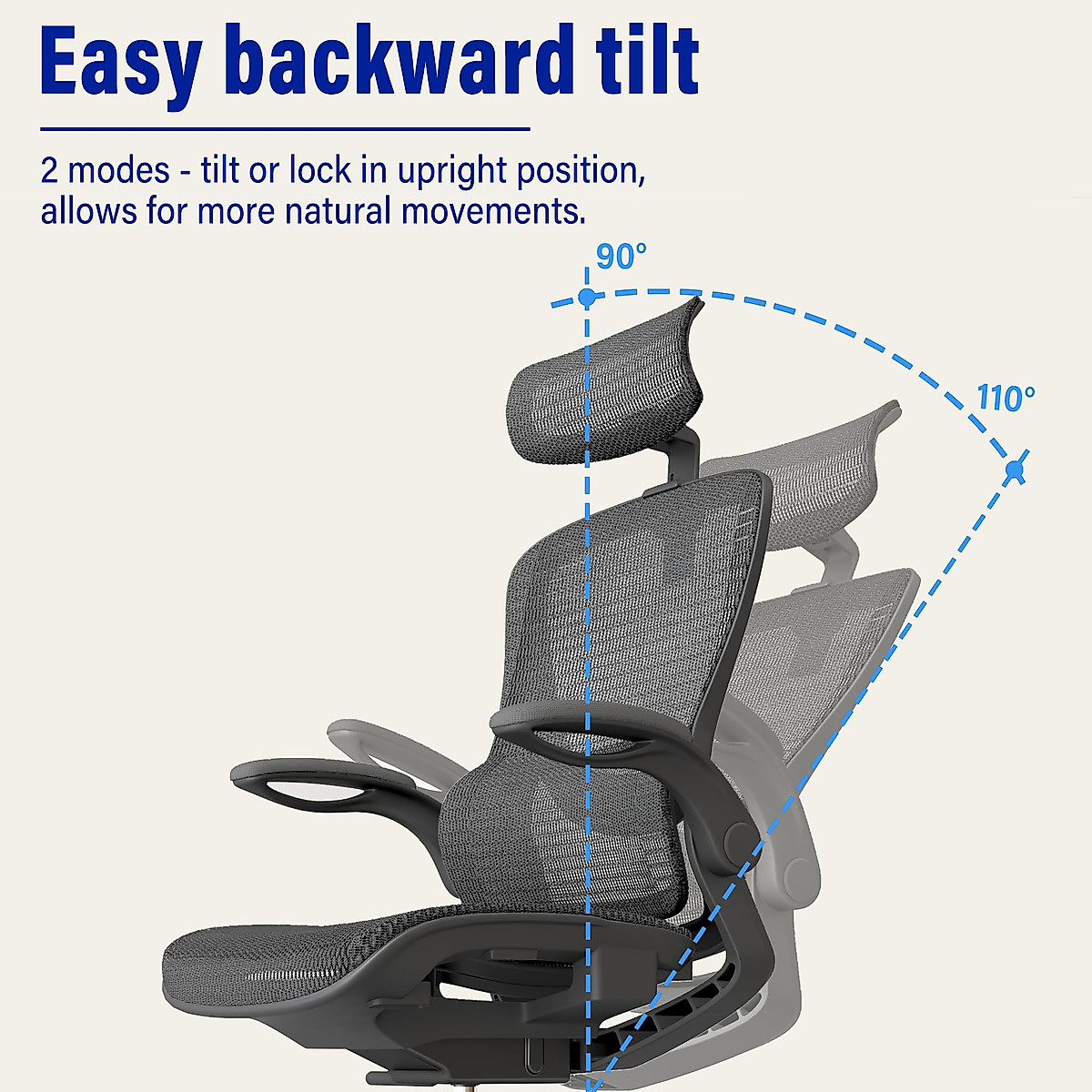 GABRYLLY Ergonomic Office Desk Chair, High Back Mesh Chair with Adjustable Flip-up Arms, Swivel Computer Task Chair with Lumbar Support, Tilt Function for Home,Office & Student