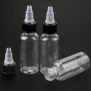 ISUSSER Pack of 40 PCS Clear Refillable Empty Plastic Squeeze Bottle with Black Twist Top Caps, 1oz/30ml