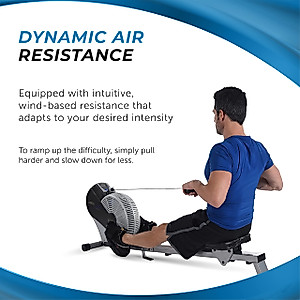 Stamina ATS Air Rower Machine with Smart Workout App - Foldable Rowing Machine with Dynamic Air Resistance for Home Gym Fitness - Up to 250 lbs Weight Capacity - Black/Chrome