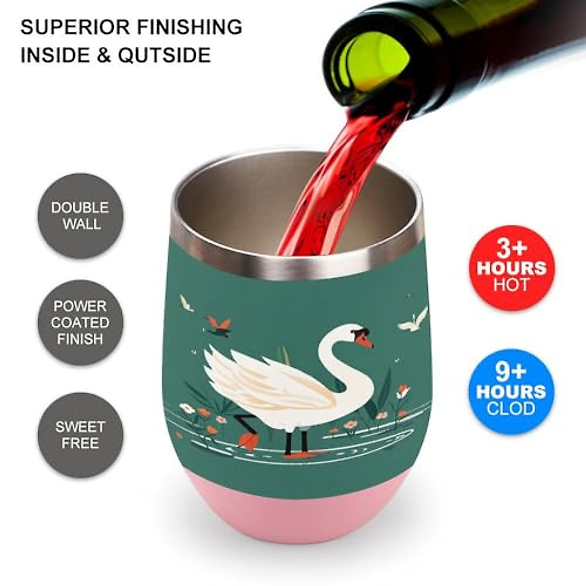 OPTKSNCU 304 Stainless Steel Insulated Cup with Lid, Ancient Flower Swan Print Durable, And Easy to Clean – Ideal for Home, Office, And Gift Giving