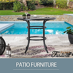 Festival Depot Patio Bar Height Table, Outdoor Bistro 45.3' Round Side Dining Coffee All Weather Furniture with DPC Desktop Metal Legs and Adjustable Feet for Garden Poolside Deck, Grey, (B-PF19252)