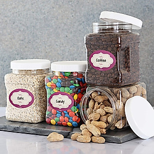 DilaBee Clear Plastic Storage Jars with Lids - 3 Pack - Square Plastic Containers with Airtight Lids - Canisters with Pinch Grip Handles - BPA-Free - 64 Oz