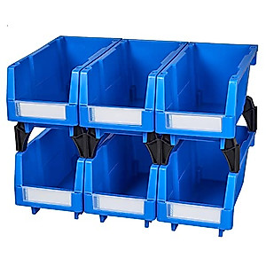 AERCANA Shop Stackable Organizer Bins Parts Bin Shelf Storage Bin Garage storage bins(Blue,Pack of 6)