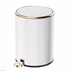 Trash can Nordic Stainless Steel Trash Can Household Pedal-Style Covered Kitchen Bathroom Living Room Bedroom Simple Human Trash can (Color : White)