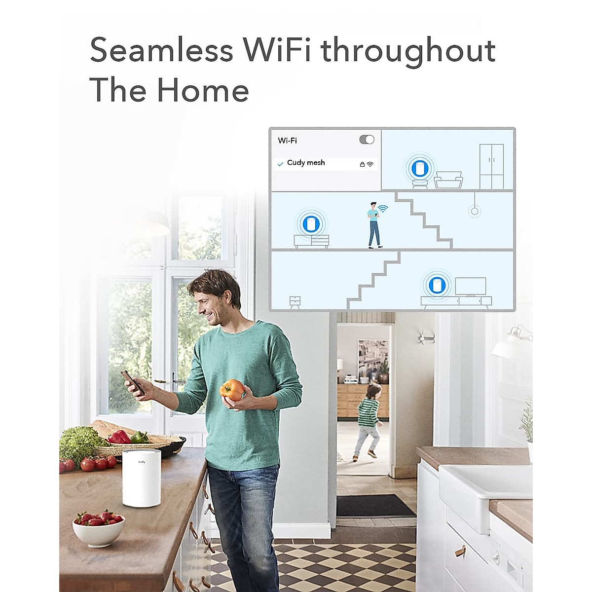 Cudy M1800 2-Pack AX1800 WiFi 6 Whole Home Mesh System Covers up to 5000 Sq. Ft., 5G Gigabit WiFi 6 VPN Router Extender, Parental Control, Open VPN