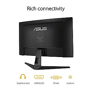 ASUS TUF Gaming VG27VH1B 27” Curved Monitor, 1080P Full HD, 165Hz (Supports 144Hz), Extreme Low Motion Blur, Adaptive-sync, FreeSync Premium, 1ms, Eye Care, HDMI D-Sub, BLACK