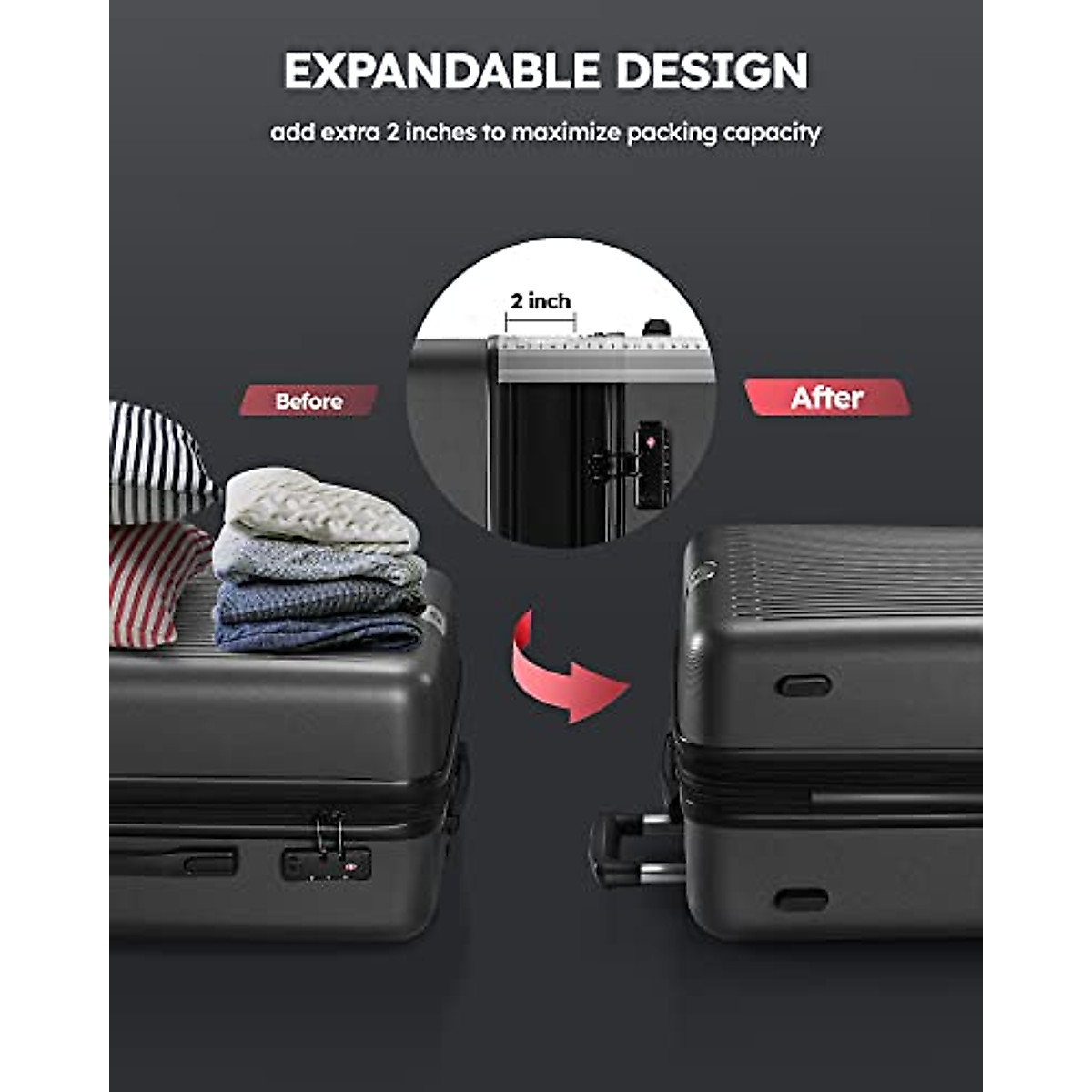 Luggage Expandable Suitcases With Wheels, Hardside Lightweight Carry-on Luggage 20 inch