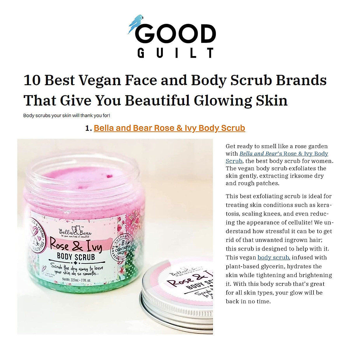 Bella & Bear Rose & Ivy Body Scrub - Vegan & Cruelty-Free Oil-Free Exfoliator | Polish Your Skin to Perfection | 6.7oz of Floral Bliss for All Women