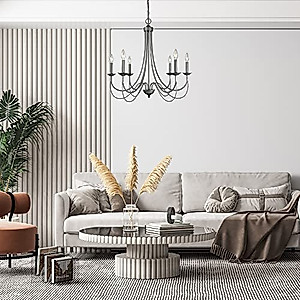 LOG BARN French Country Chandelier, Modern Farmhouse Lighting Style in Brushed Rustic Dark Grey, Kitchen Island Pendant for Dining Room, Bedroom