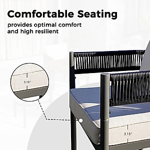 Grand patio 7-Piece Outdoor Dining Set for 6, Grey Metal Black Woven Wicker Fixed Patio Chairs with Thickened Cushions & 1 Rectangular Woodgrain Dining Table with Umbrella for Hole Backyard Deck