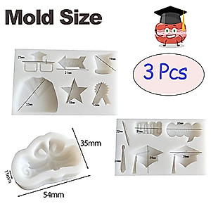 3 Pcs Graduation Silicone Chocolate Fondant Molds, Graduation Cap Diploma mould Congrats Grad Shape Reusable Candy Trays for Cookies Baking Pans Cake Muffin Decorations Jelly for Grad Party