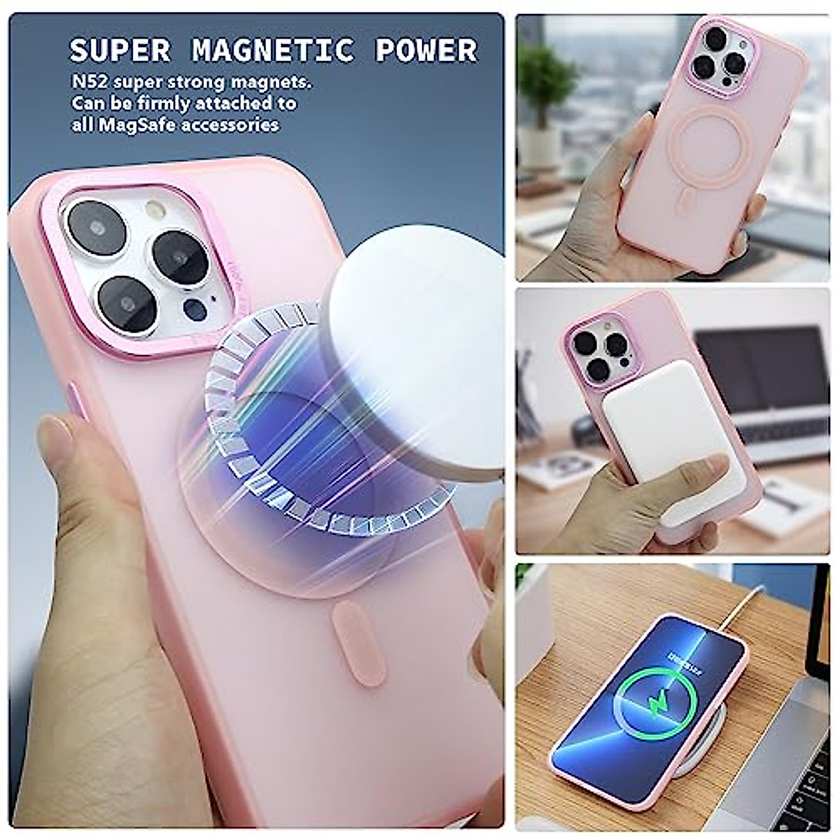 TODXARZC Magnetic Case for iPhone 14 Pro Max Case with MagSafe [Military Drop Protection] Shockproof Slim Translucent Matte Back Phone Case Cover for iPhone 14 Pro Max for Women Men 6.7'' Pink