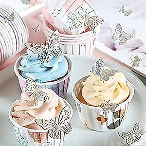 Mudboo 48 Pcs 3D Butterfly Wall Stickers,3 Styles 3 Sizes,Removable Wall Sticker Butterfly Wall Decals Decoration for Kids Bedroom Nursery Classroom Party Wedding Decor DIY Gift (Silver)