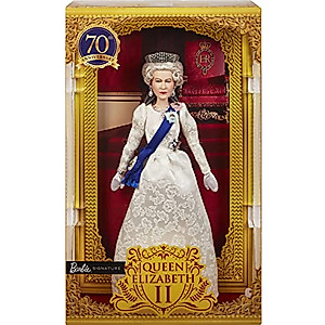 Barbie Signature Queen Elizabeth II Platinum Jubilee Doll Wearing Ivory Gown, Riband, Crown & Gloves, with Doll Stand, Gift for Collectors