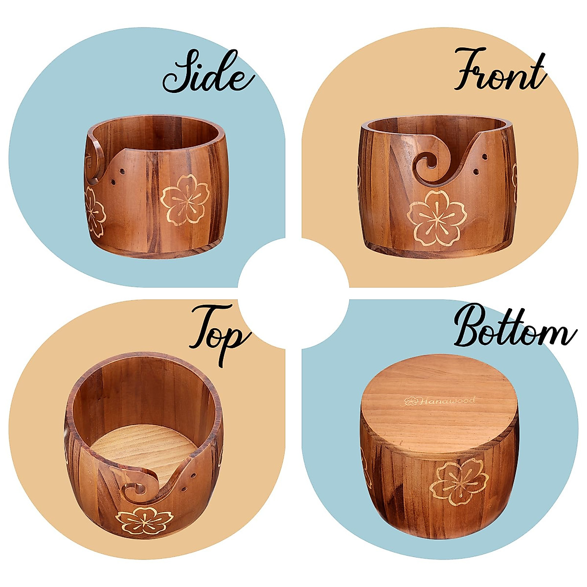 Yarn Bowl Large Size 5''x7'' Pine Wood Unique Design Crochet Bowl for Yarn Holder Knitting Crochet Macrame Craft Supplies