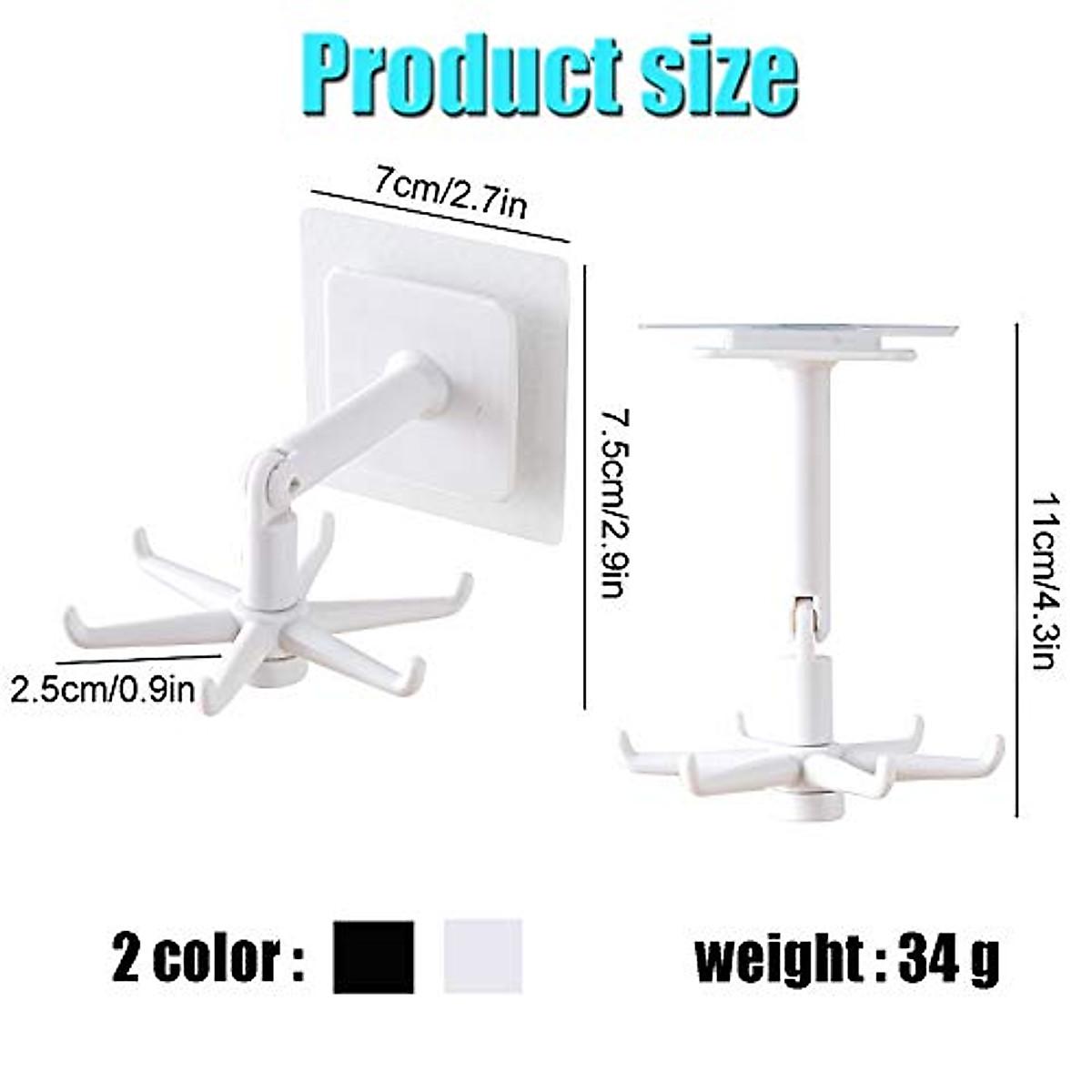 Self-Adhesive Kitchen Hooks for Hanging 360° Rotating, Waterproof Utility Hook Kitchen Towel Hooks Suction Cup Hook Holder for Bathroom Home, Stick on Wall Door Cabinet Hook for Hanging (White)