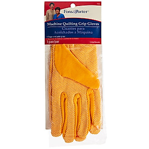 Dritz Fons & Porter 7856 Machine Quilting Grip Gloves, Gold, Size Large